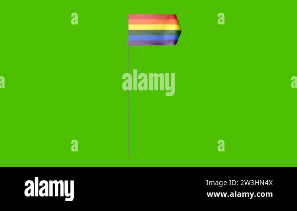 LGBT flag waving in the wind. 3D animation of the LGBTQ flag on a green ...