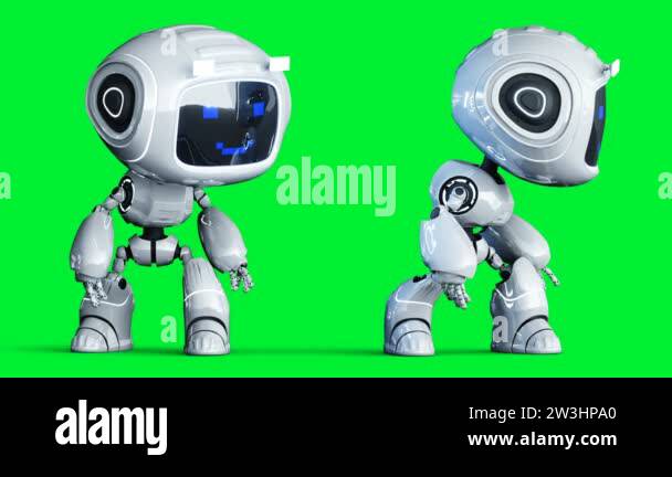 White smiling toy robot animation. Phisical motion blur. Realistic ...