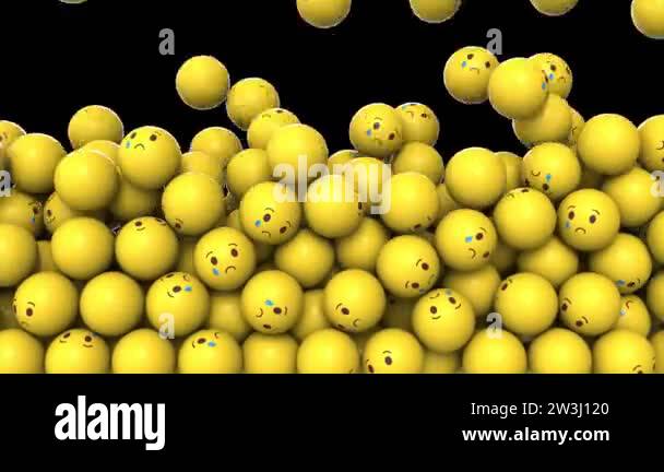 Editorial footage: Animation of falling and filling screen yellow balls ...