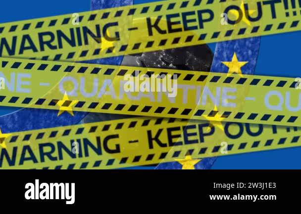 Animation of black and yellow police tapes with words Warning Keep Out ...