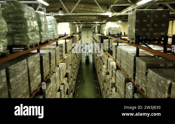 Forklift to logistics warehouse. Logistic loader pallets on logistic ...