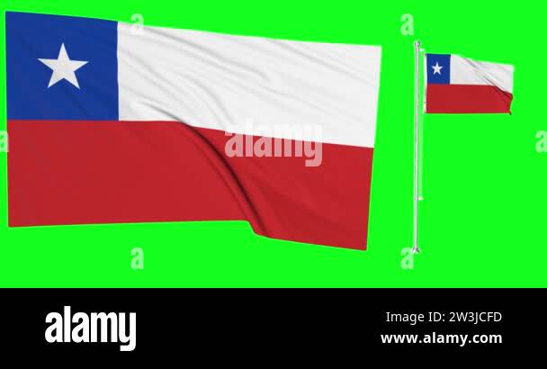 Green screen loop of Chile two flags waving chilean flagpole animation ...
