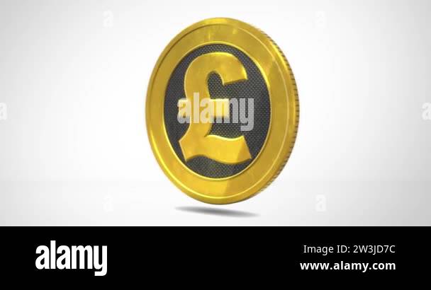 Isolated golden Pound coin loop rotation on white background with alpha ...
