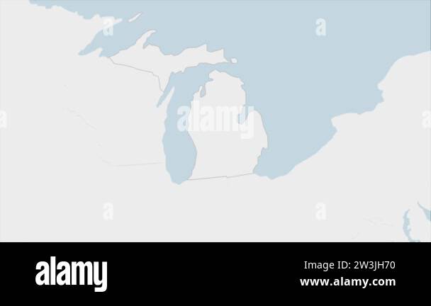 US State Michigan map highlighted in Michigan flag colors and pin of ...