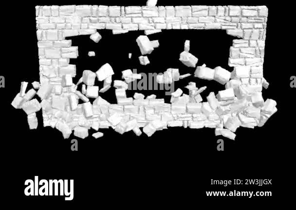 Wall explosion, destruction. 3D animation. Stonewall collapse, wall ...