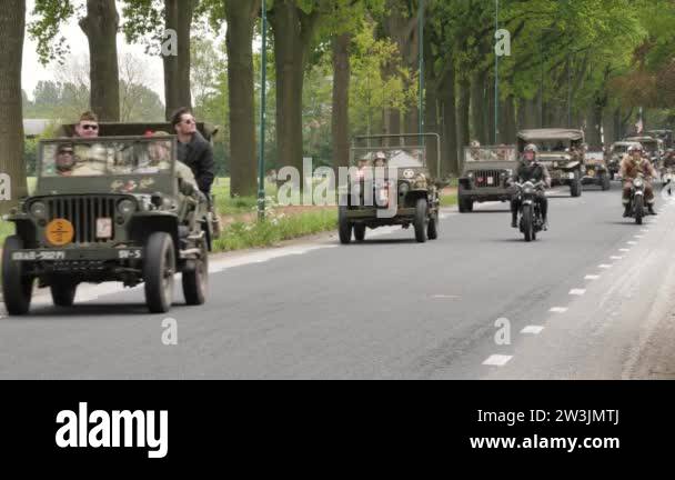 This military convoy drives every year through the Gooi area in Holland ...