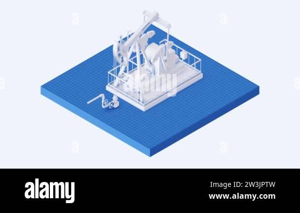 3D Illustration White Isometric Oil Pump on Blueprint with luma matte ...