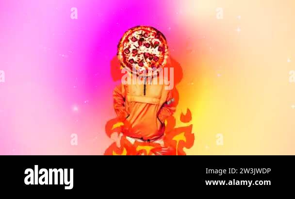 Fashion animation design. Dancing Pizza Collage. Fast food art. Bread ...