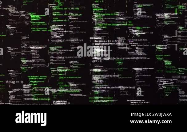 Background of many flying matrix codes. Animation. Green program codes fly and change in matrix ...