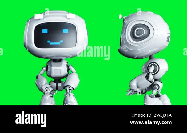 White smiling toy robot animation. Phisical motion blur. Realistic ...