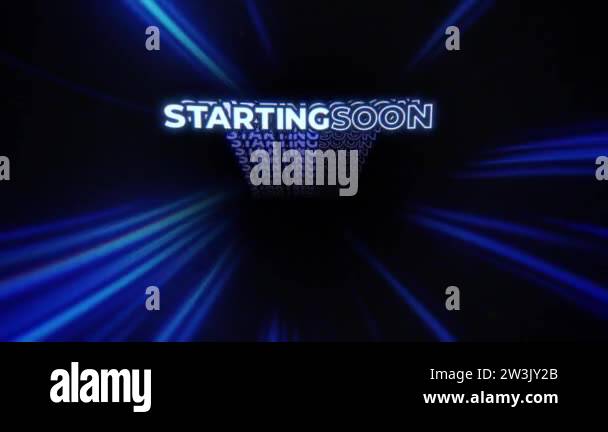 Seamlessly looping multiple lines of words "STARTING SOON" in blue ...