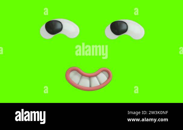 Funny Cartoon Face Reaction with eyes and mouth on green screen ...