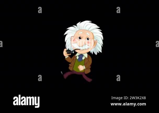 Cartoon animated loop walk cycle of an Einstein holding a pipe and ...