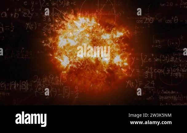 Animation of sun with flames with numbers and calculations appearing ...
