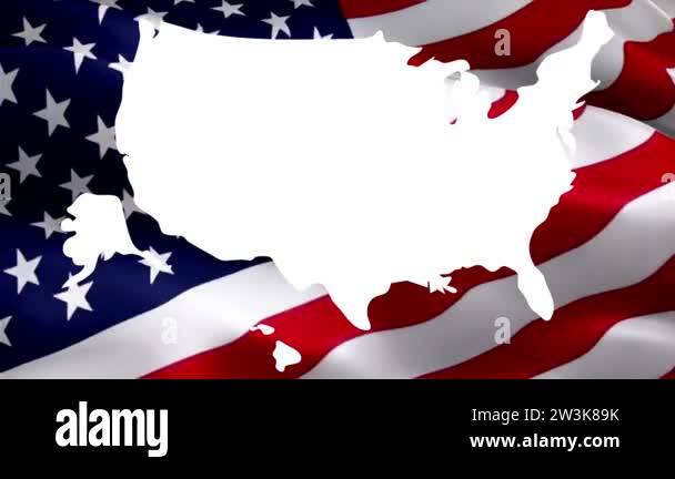 Video of American map flag waving. United States of America map waving ...