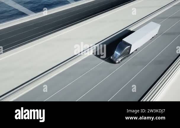 3d model of futuristic electric truck on the bridge. Electric ...