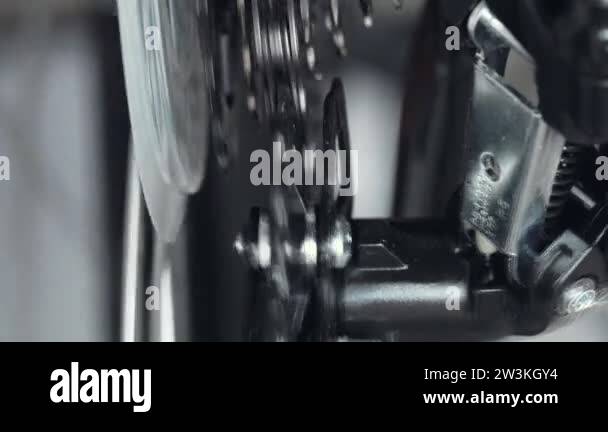 Gearshift on mountain bike MTB, chain moves on cassette, rear ...