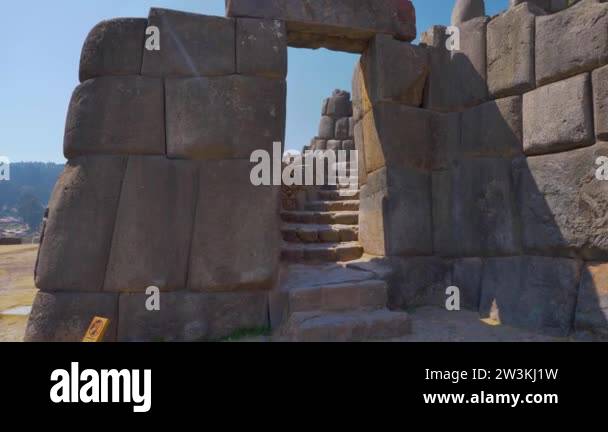 Ancient Inca gate to climb the old watchtower of the citadel of ...