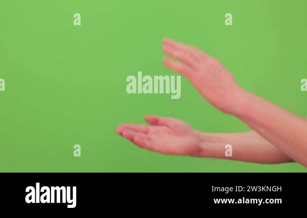 Hands are clapping on green screen background. Male hands clapping on a ...