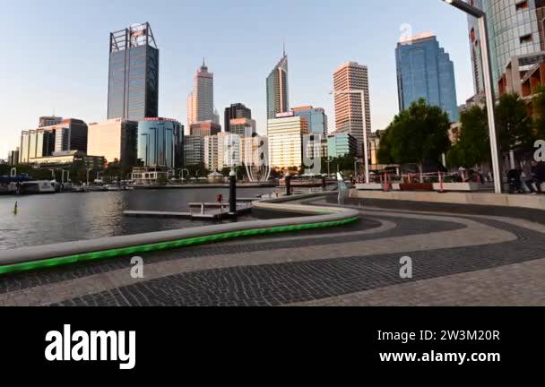 Perth financial district skyline as view from Elizabeth Quay at night ...