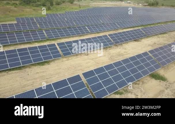 Solar panels aerial view. Shooting from a drone or quadrocopter ...