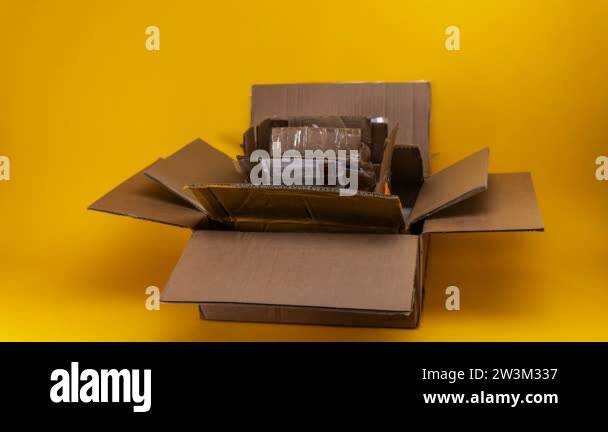 Pile of plastic bags and boxes accumulating, stop motion animation on ...