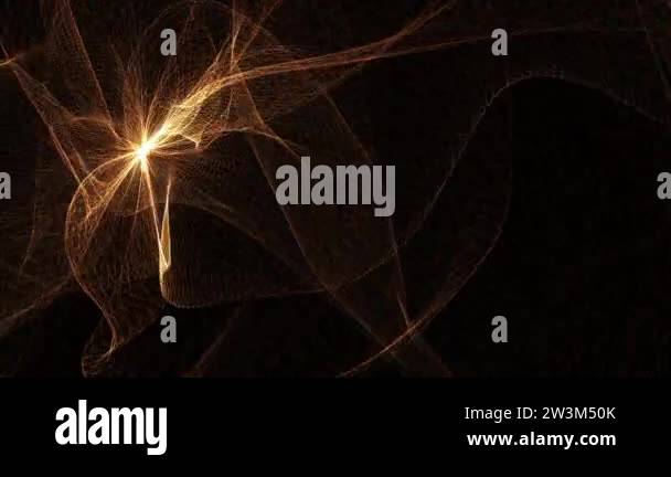 3D abstract digital golden wavy lines wire mesh waveform. Seamless loop ...