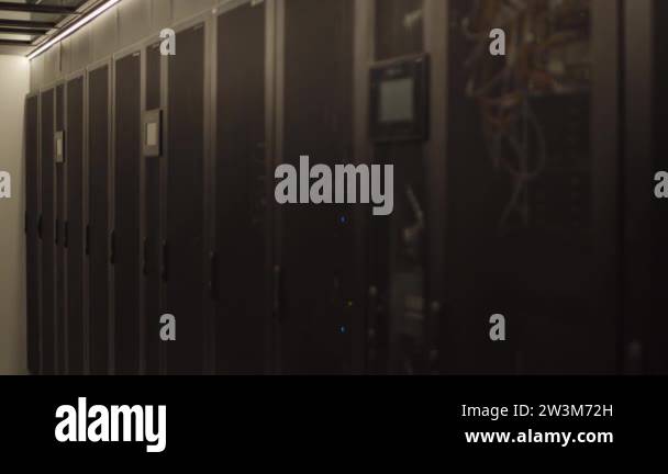 Tilt down of few rack server cabinets with hardware and no people in ...