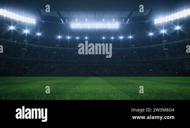 Sports Video background with a stadium full of fans, grass pitch and ...