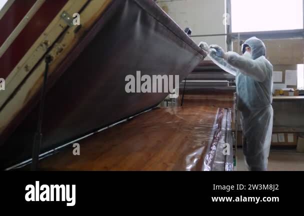 joint of floor coverings. workflow, process of lamination, painting ...