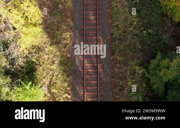 empty train tracks in an autmn forest filmed from above in 4k Stock Video Footage - Alamy