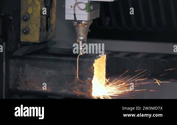Laser cutting machine for metal pipes. close-up. side view. modern ...