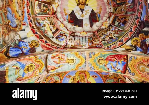 Interior of Rila Monastery - the largest and most famous Eastern ...