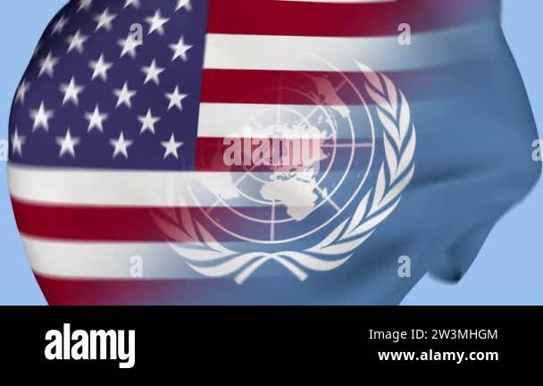 USA and United Nations Crumpled Fabric Flag Intro. USA Flag. United ...
