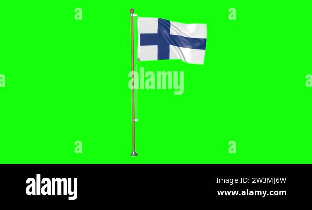 Green screen hiper realistic loop flag of Finland with flagpole waving ...