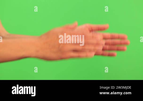 Hands are clapping on green screen background. Female hands clapping on ...