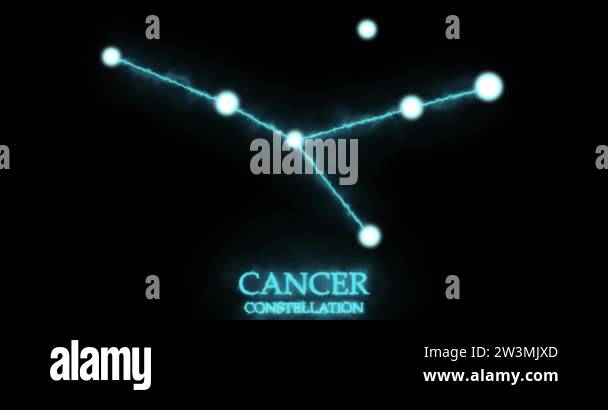 Cancer constellation. Light rays, laser light shining blue color. Stars ...