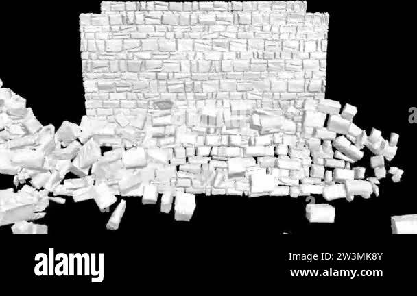 Wall explosion, destruction. 3D animation. Stonewall collapse, wall ...