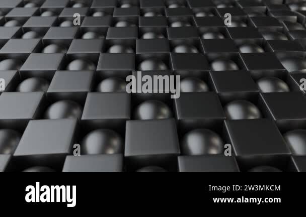 3D animation of cubes and spheres made of metal in a staggered order ...