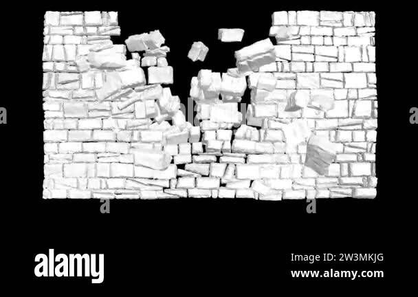 Wall explosion, destruction. 3D animation. Stonewall collapse, wall ...