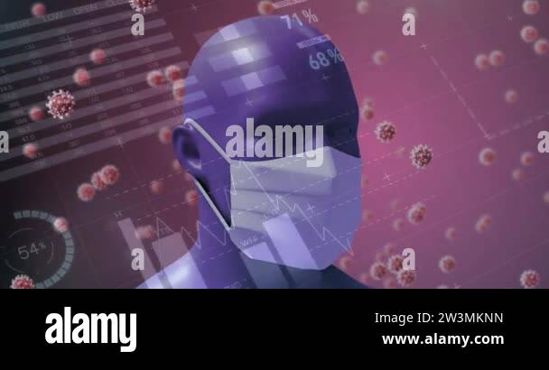 Animation of a digital human head wearing a face mask with giant virus ...