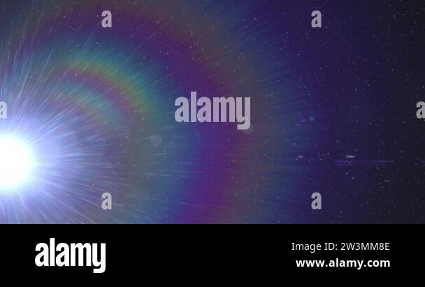 Animation of glowing white star light and rainbow moving in hypnotic ...