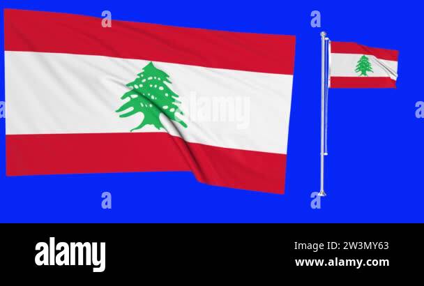 Green screen Lebanon two flags waving lebanese flagpole animation 3d ...