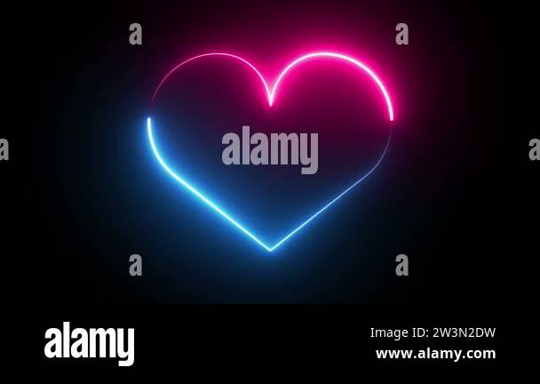 Neon Line Heart animation.two colors pink and blue.Glowing heart ...
