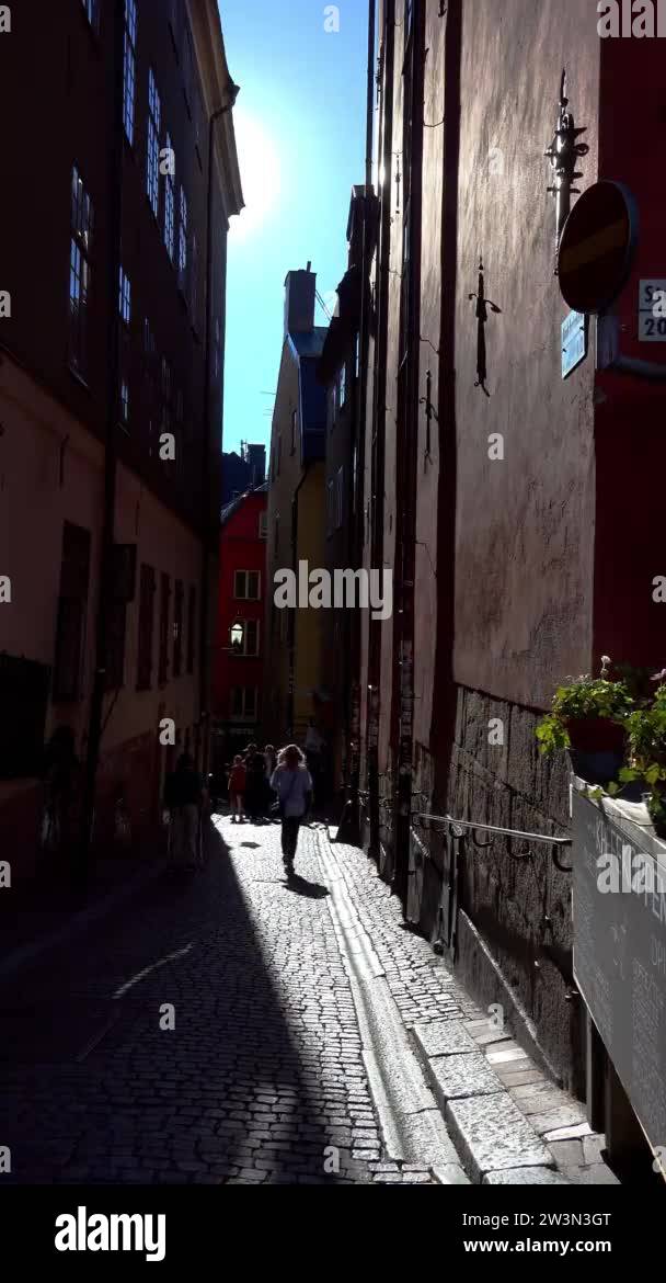 Ancient narrow street in central Stockholm. Old town. Architecture, old ...