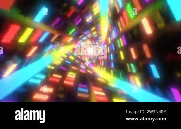 Rainbow Neon Glow Lights Flashing in Abstract Twisted Endless Tunnel - 4K Seamless Loop Motion ...