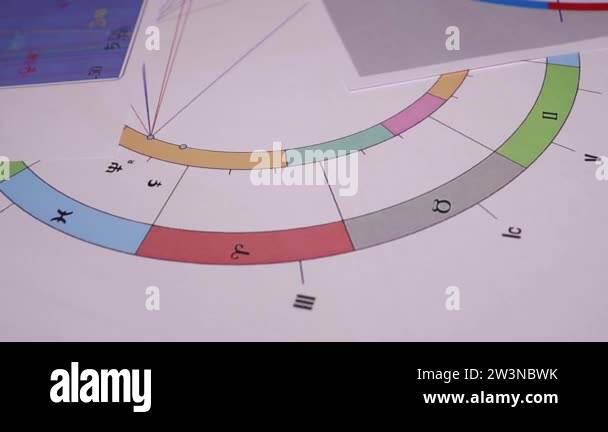 Workplace of a modern astrologer. Astrological charts, tables, diagrams ...