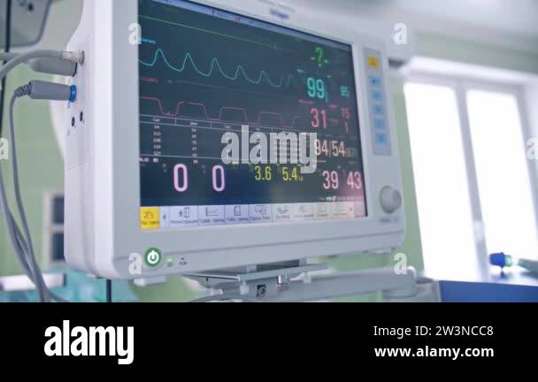 surgical anesthesia machine in operating room shows indicators of life ...
