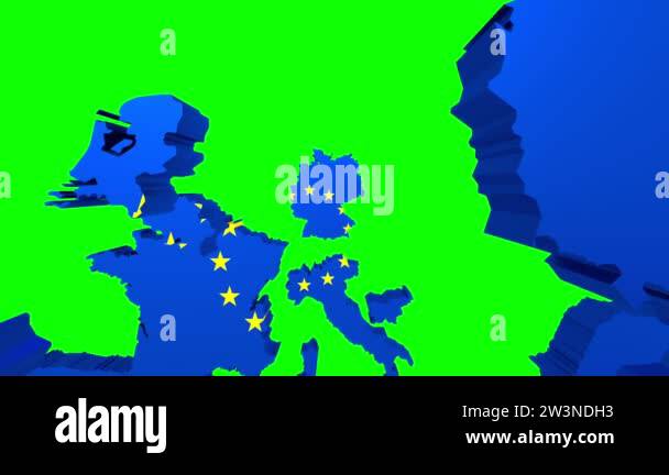 European Union - map and flag, countries isolated on green background ...