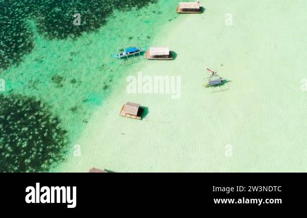 Manlawi Sandbar floating cottages in Caramoan Islands. A lagoon with ...